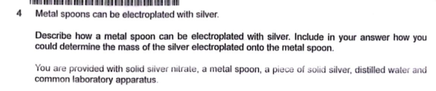 4 Metal spoons can be electroplated with silver. Describe how a metal spo..