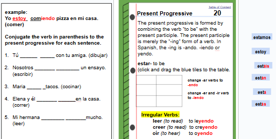 Conjugate the verb in parenthesis to the present progressive for each sen..