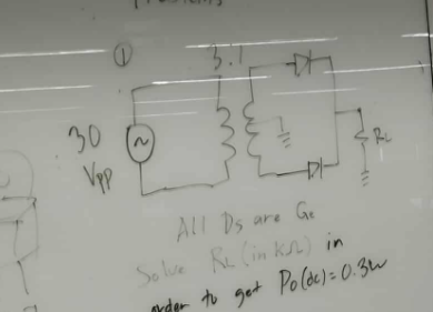 Given the circuit diagram: An AC voltage source of 30 Vpp is connected t..