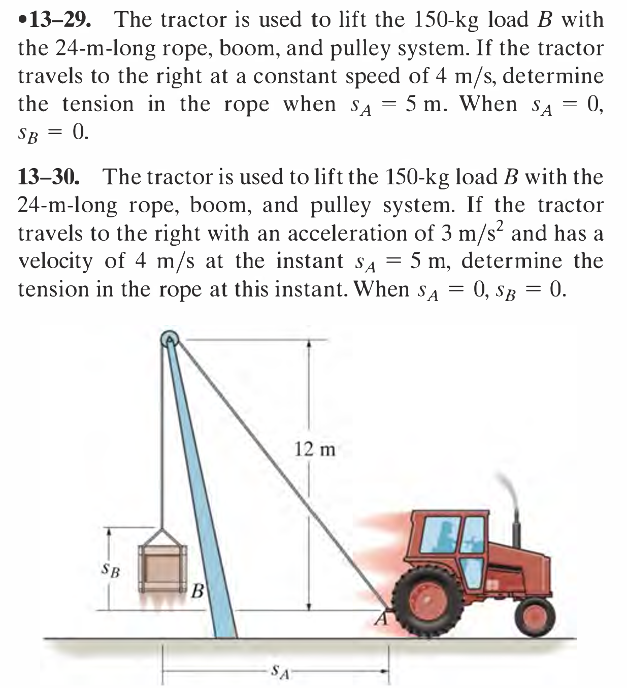 Question 13-29 The tractor is used to lift the 150-kg load B with the 24-..