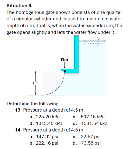 Situation 6: The homogenous gate shown consists of one quarter of a circu..