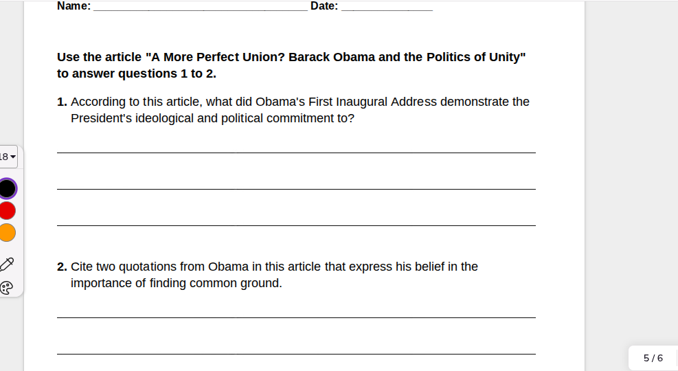 Use the article "A More Perfect Union? Barack Obama and the Politics of U..