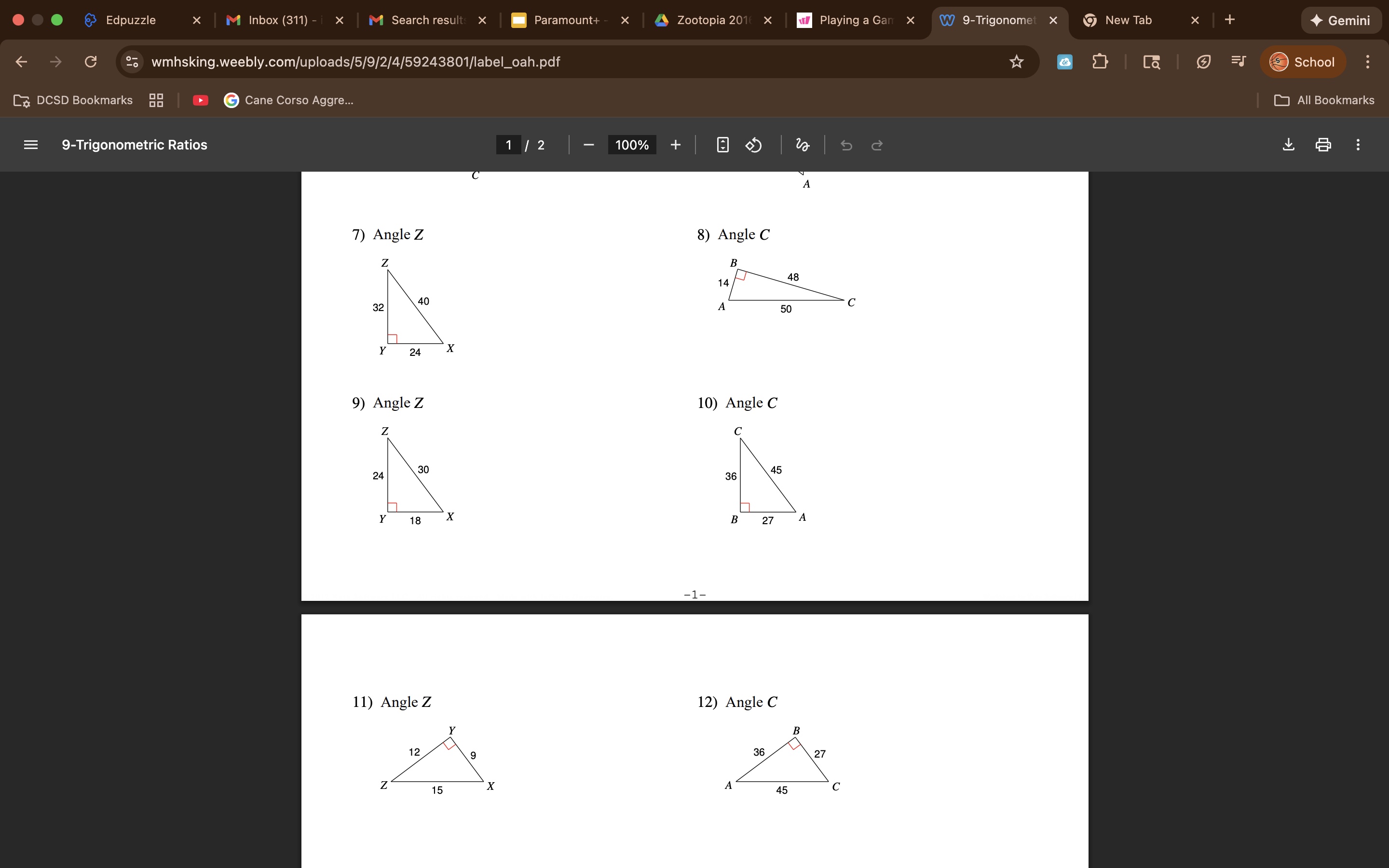 7) Angle Z 9) Angle Z 11) Angle Z 8) Angle C 10) Angle C 12) Angle C..