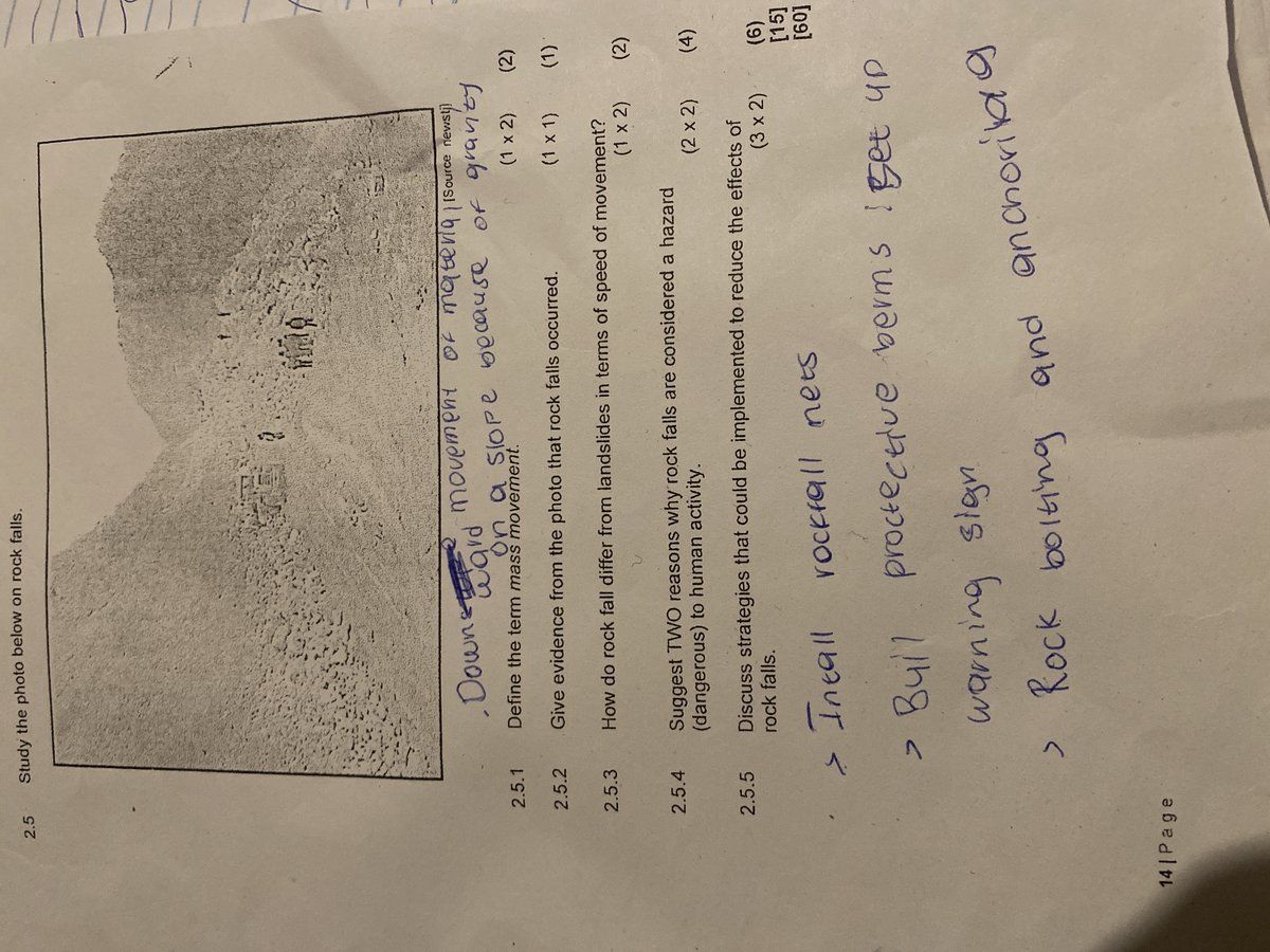 Study the photo below on rock falls. 2.5.1 Define the term mass movement..