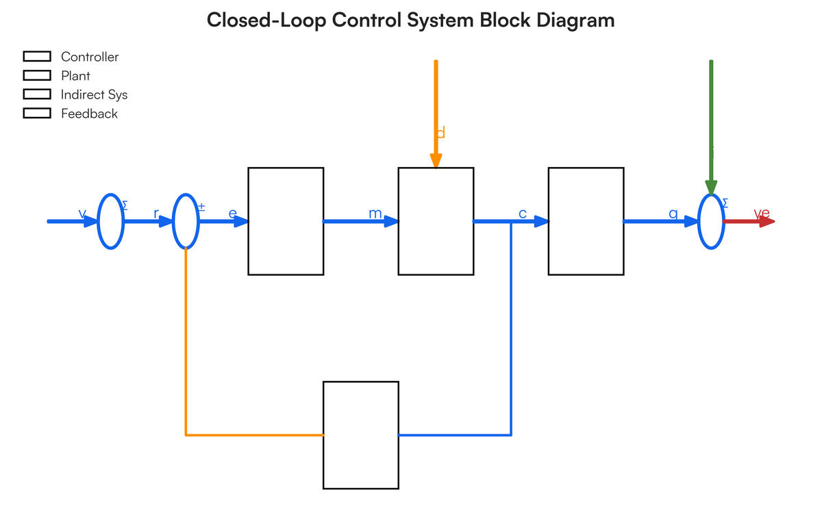 Draw a closed loop control system block diagram including the following s..