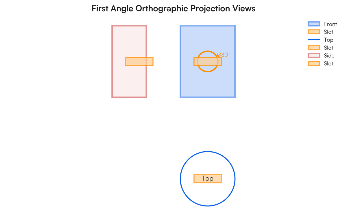 Draw orthographic projections of this image using first angle | Filo