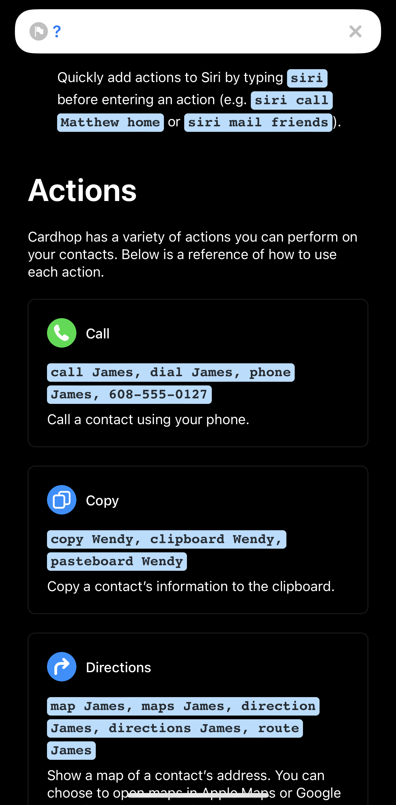 Fantastical Actions in Cardhop | Flexibits