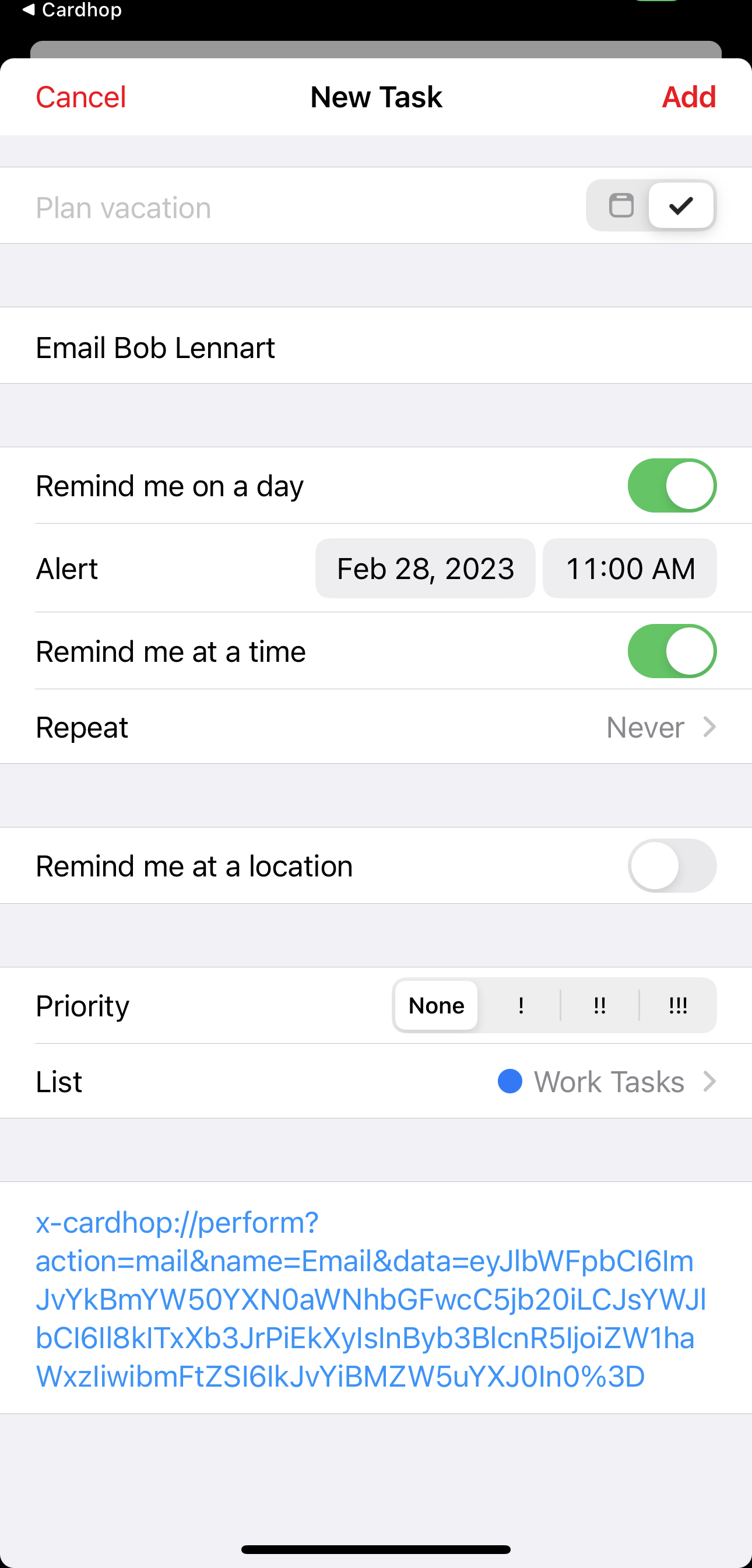 Fantastical Actions in Cardhop | Flexibits