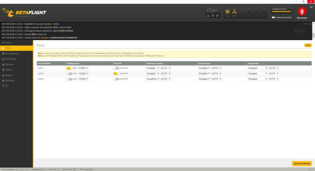 Setting receiver communication via the Ports tab – Flex RC