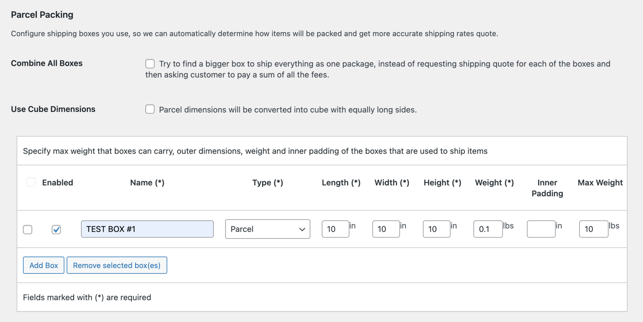 How to setup boxes used for shipping? - 1TeamSoftware