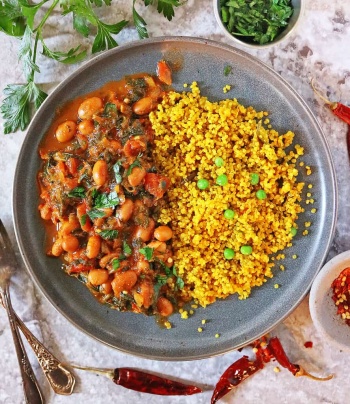 recipe for Indian Pinto Bean and Quinoa Curry with Basmati Rice