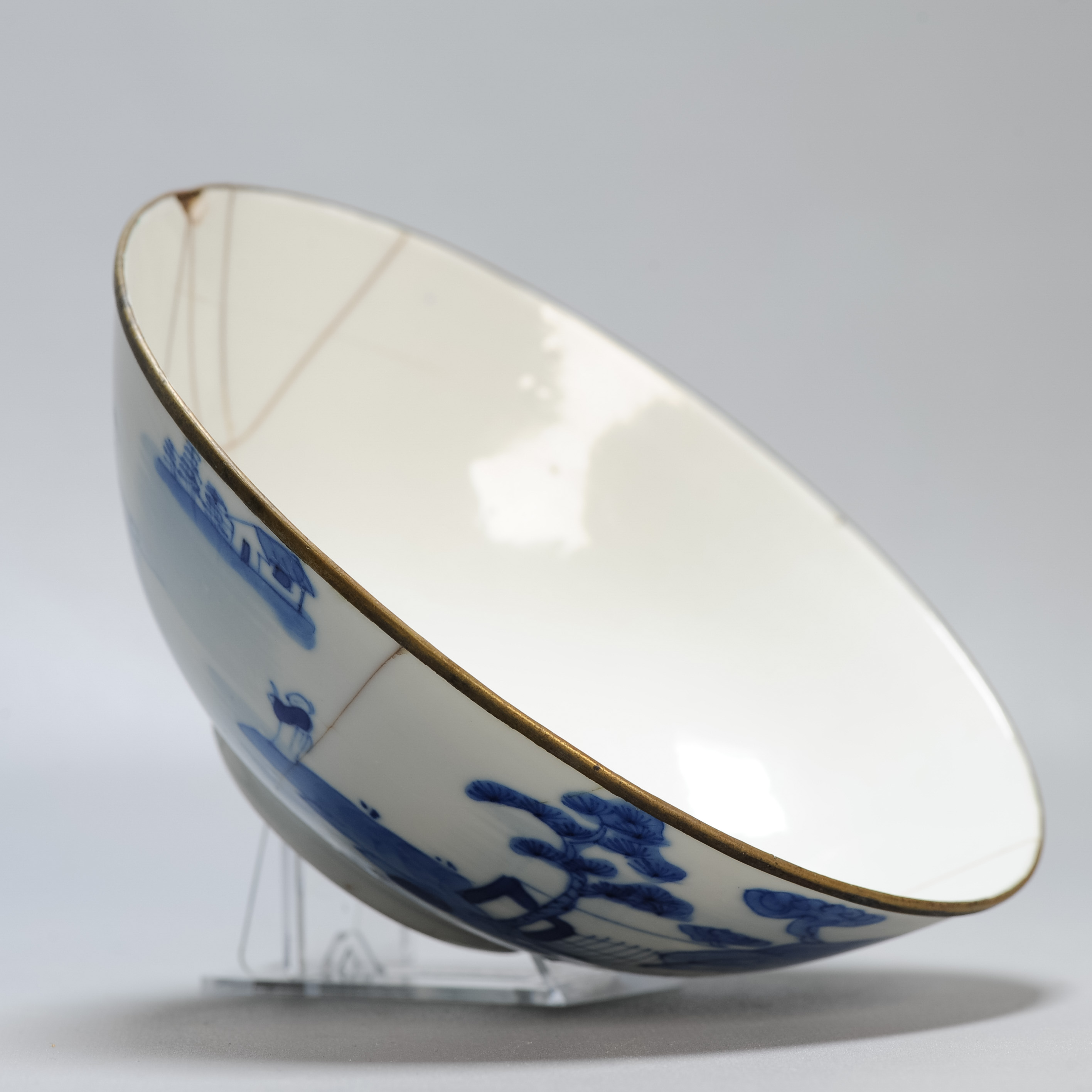 Antique Chinese Porcelain 19C Bleu de Hue Bowl Figural Landscape Marked ...