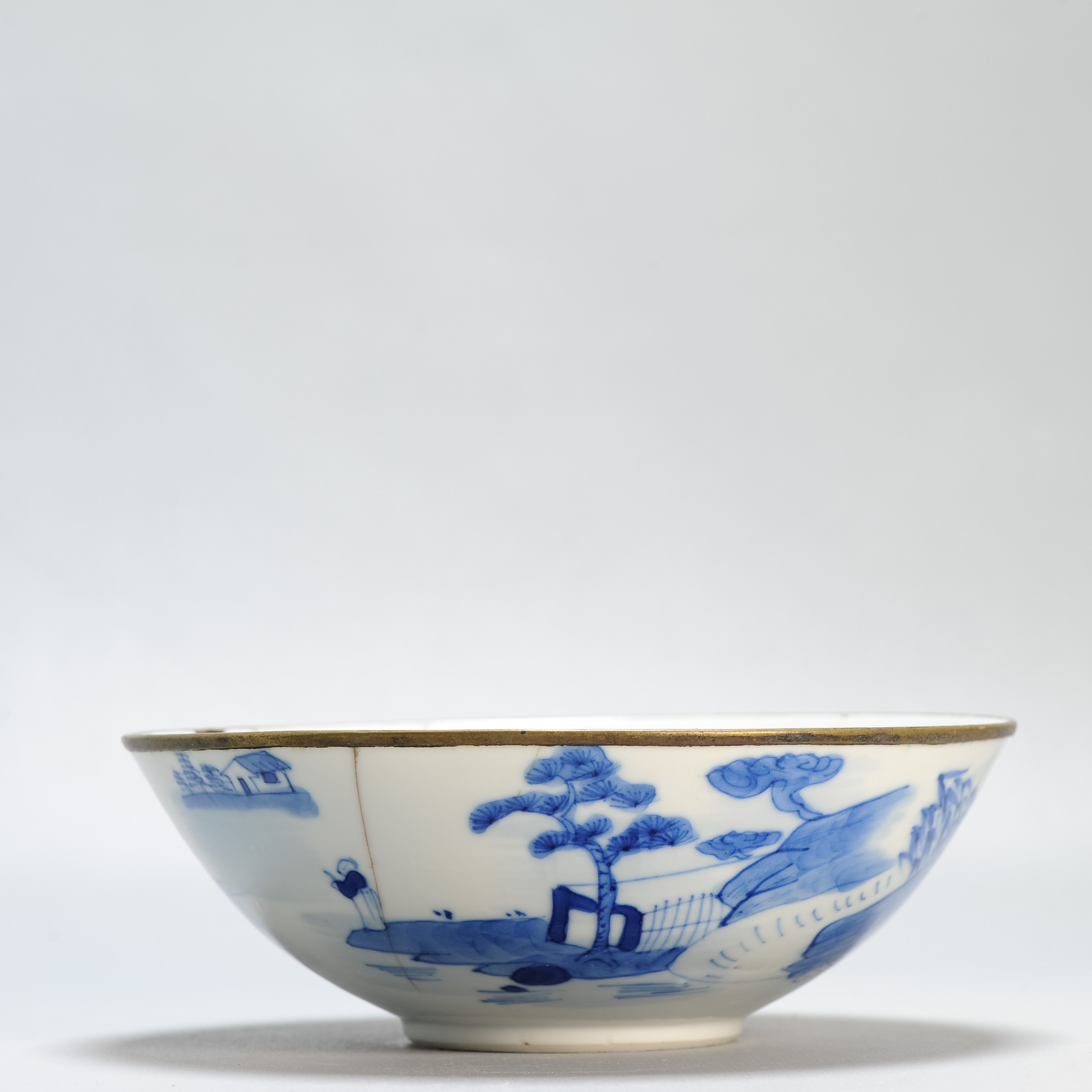 Antique Chinese Porcelain 19C Bleu de Hue Bowl Figural Landscape Marked ...