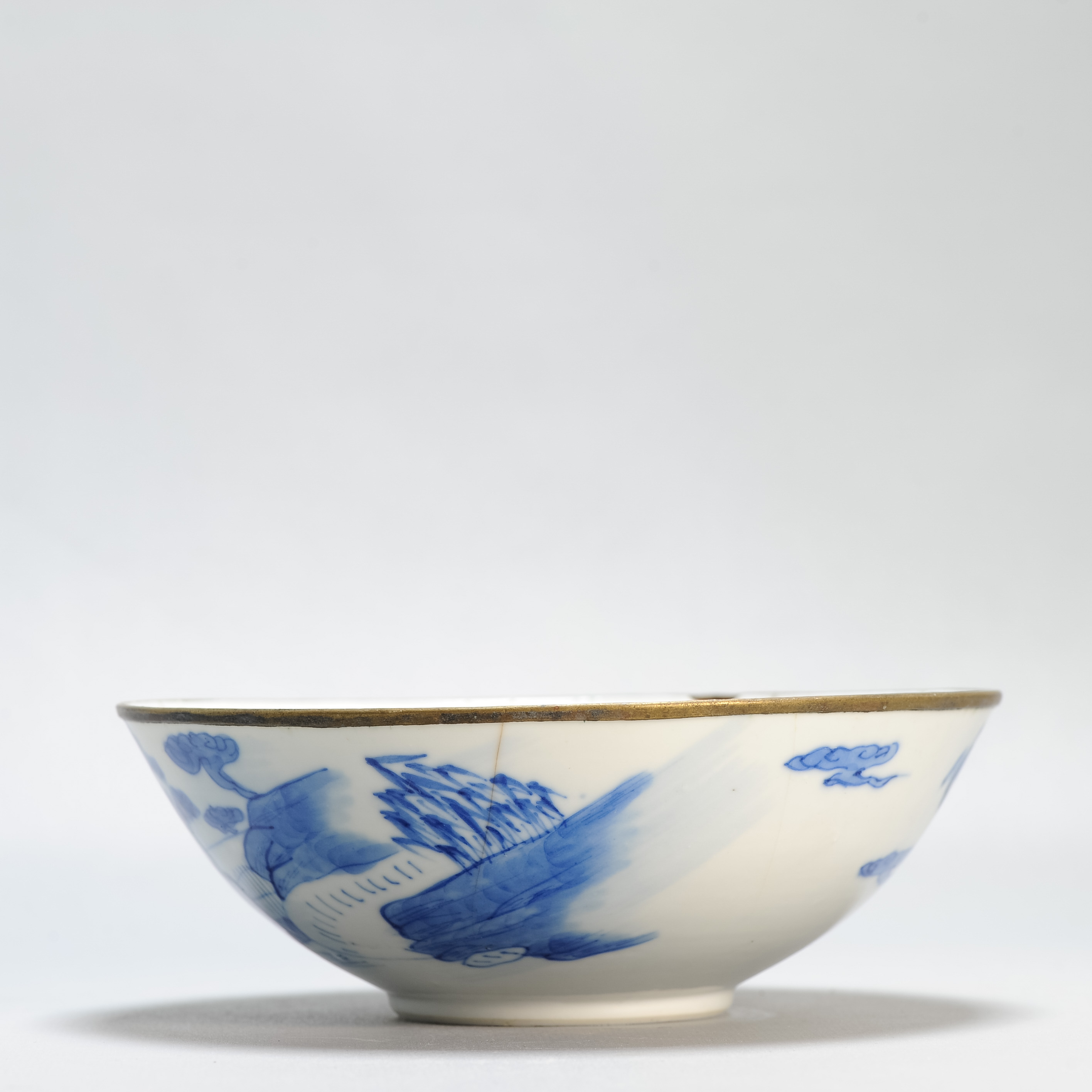 Antique Chinese Porcelain 19C Bleu de Hue Bowl Figural Landscape Marked ...