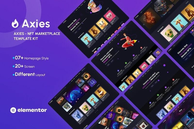 Axies – NFT Marketplace Elementor Template Kit | Garudeya.com
