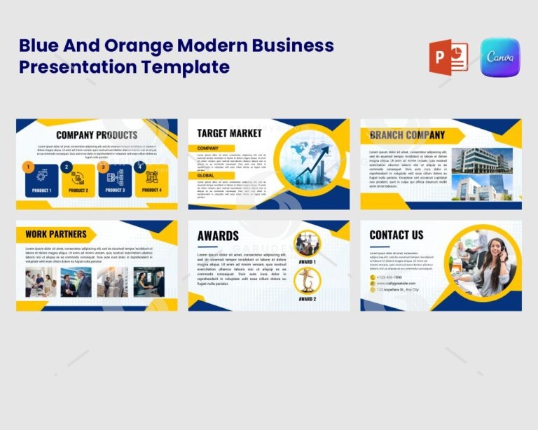 Blue And Orange Modern Business Presentation Template | Garudeya.com