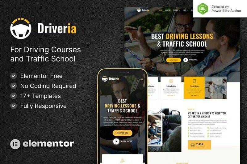 Driveria – Driving Course & Traffic School Elementor Template Kit ...