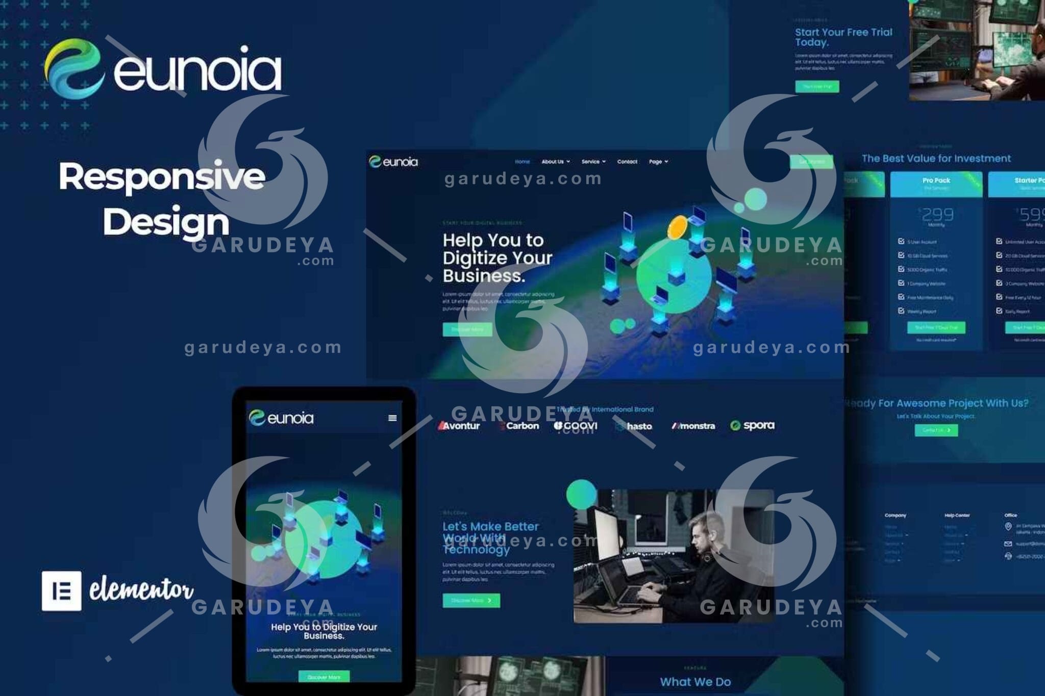 Eunoia - Tech Company Digital Service Elementor Template Kit | Garudeya.com