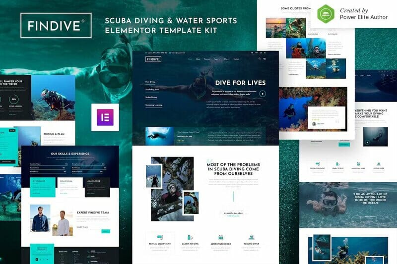 Findive – Scuba Diving & Water Sports Elementor Template Kit | Garudeya.com