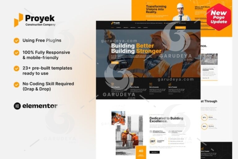 Proyek - Construction Elementor Template Kit | Garudeya.com