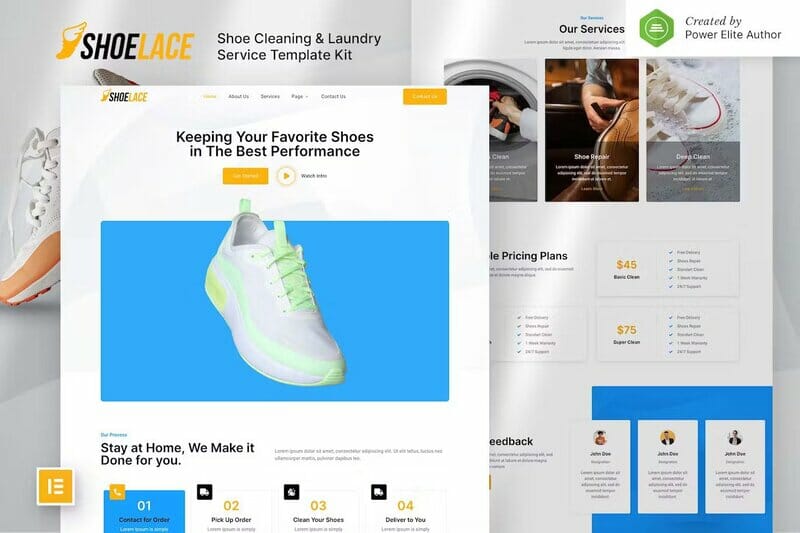 Shoelace – Shoes Cleaning & Laundry Service Elementor Template Kit ...