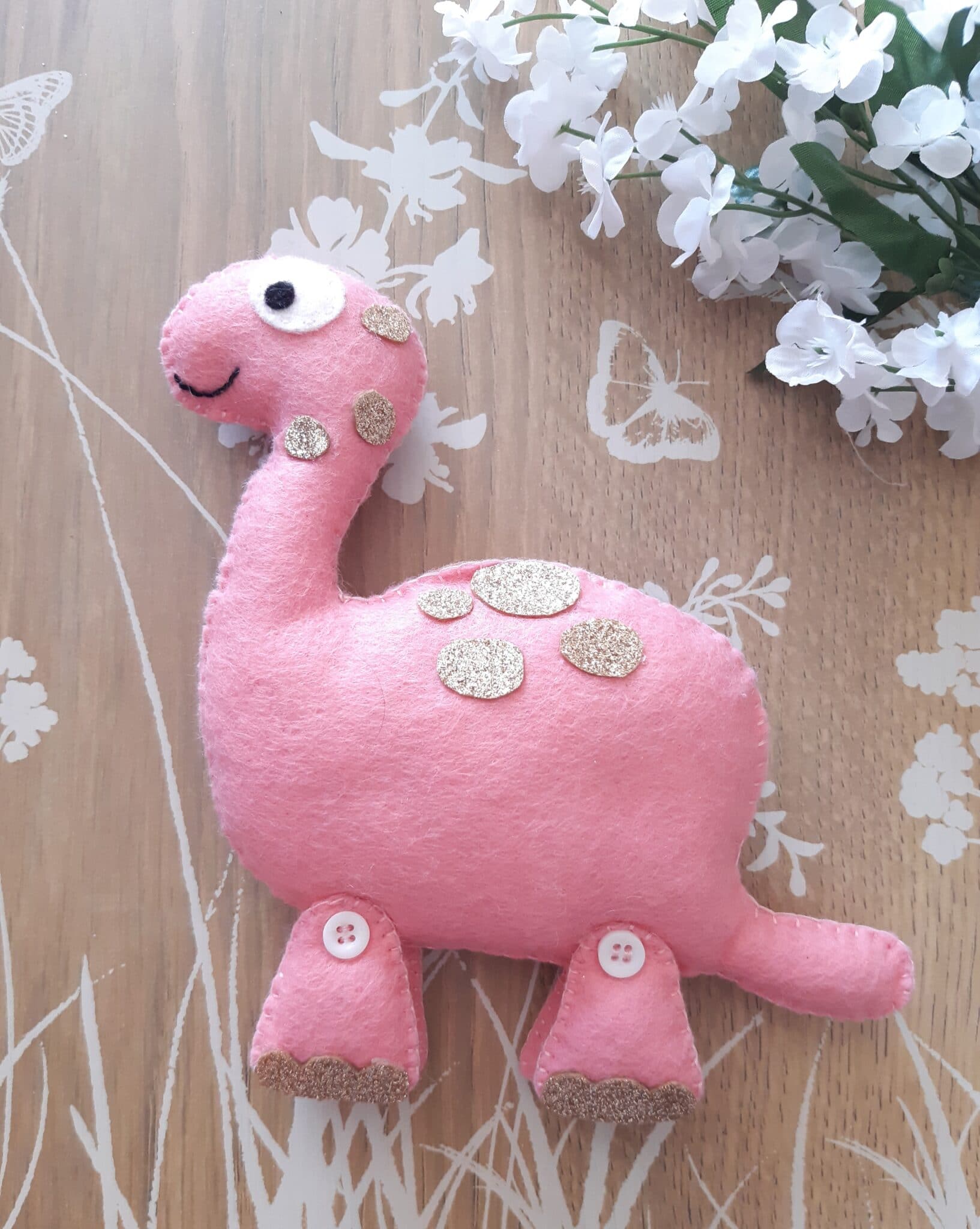 Pink glitter plush Dinosaur • Made By Mums