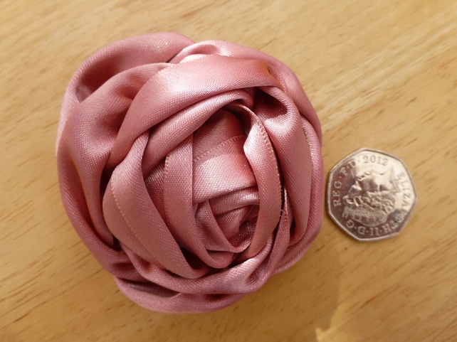 Pink rose ribbon hair clip • Made By Mums