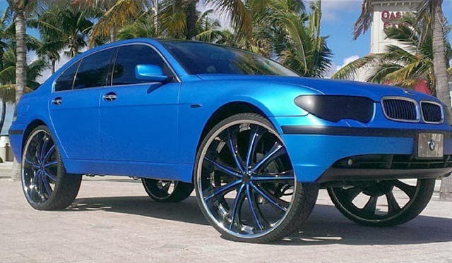 Matte Blue BMW 7-Series on Massive Wheels is a Disgrace - GTspirit