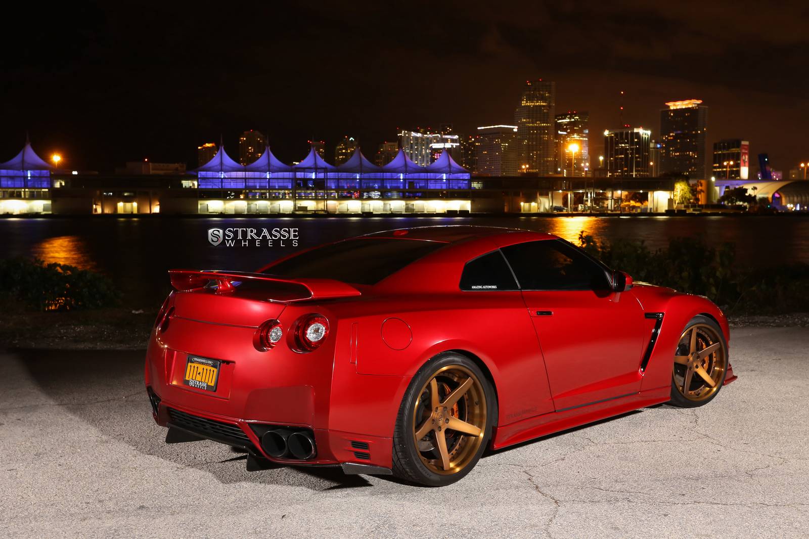 Satin True Blood Nissan GT-R on Bronze Strasse Wheels - GTspirit