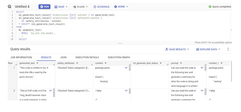 SQL only LLM for Text Generation using Vertex AI model in BigQuery - Robotic Content