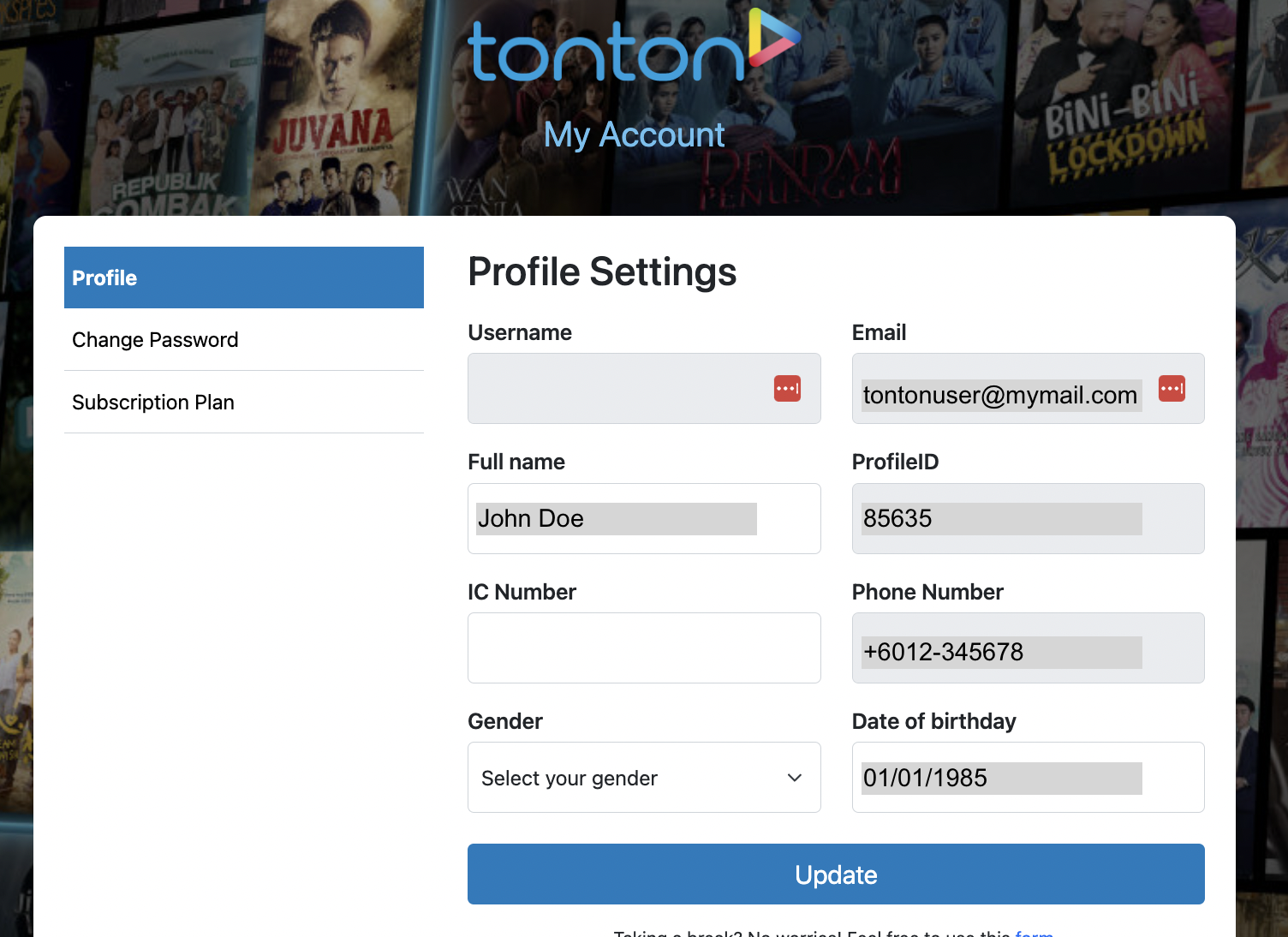 Step 3 - You will f ind your “ Profile ID ” below your email address:
