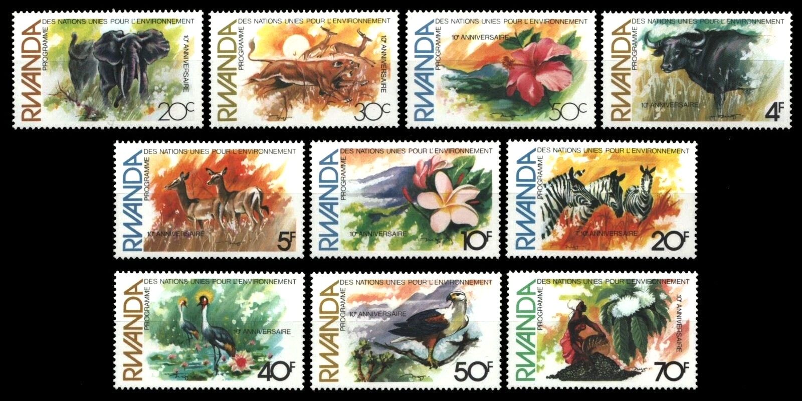 Rwanda 1982 Wild Animals & Flowers (10v Cpt) MNH CV$10+ | Africa ...