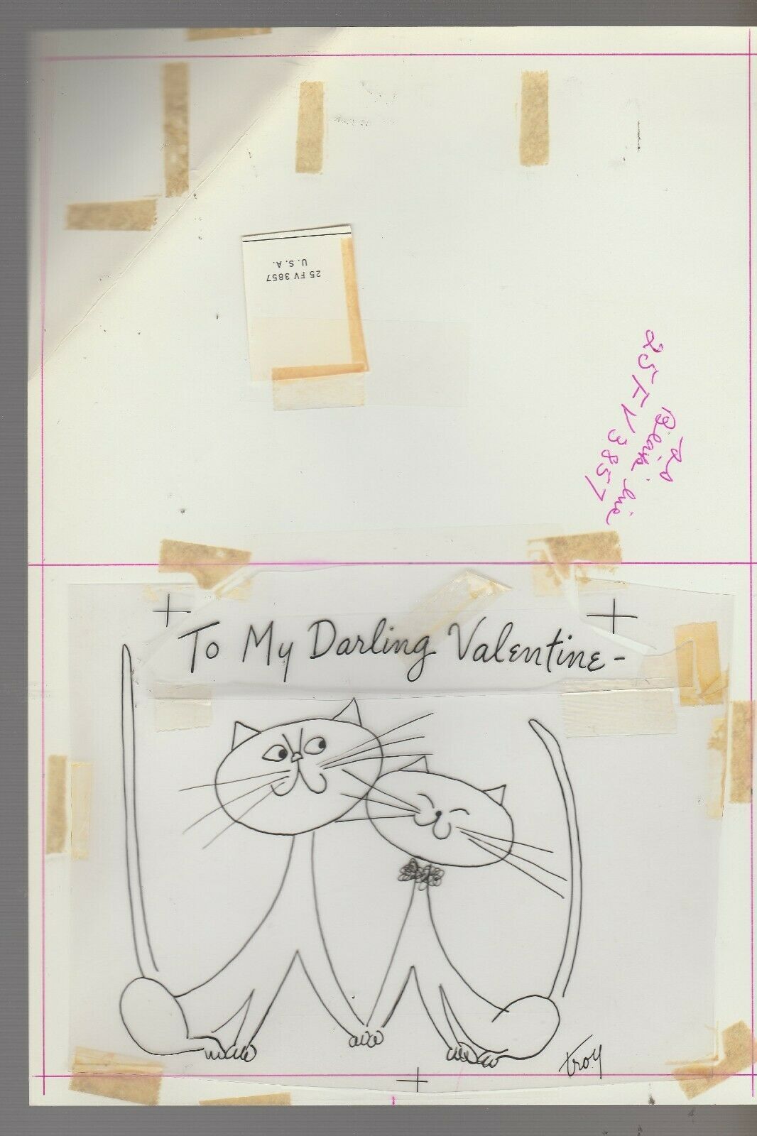 TO MY DARLING VALENTINE Cartoon Cats 6.5x9.5" Greeting Card Art #V3857 ...