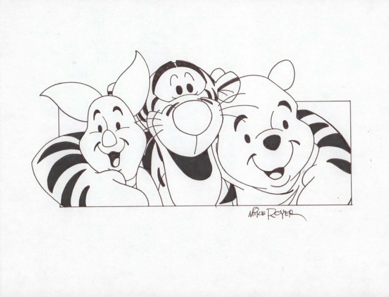 Winnie-the-Pooh Disney Black Ink Concept Art Piglet Tigger Hugging by ...