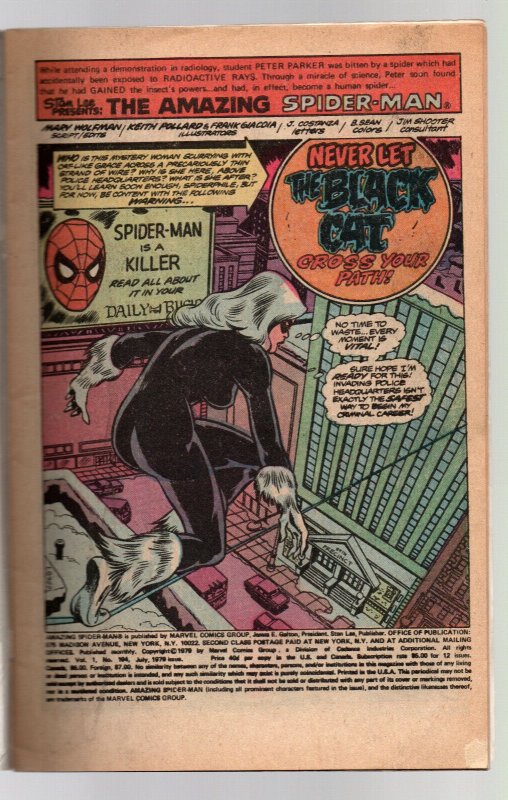The Amazing Spider-man #194 newsstand - 1st appearance Black Cat - KEY ...