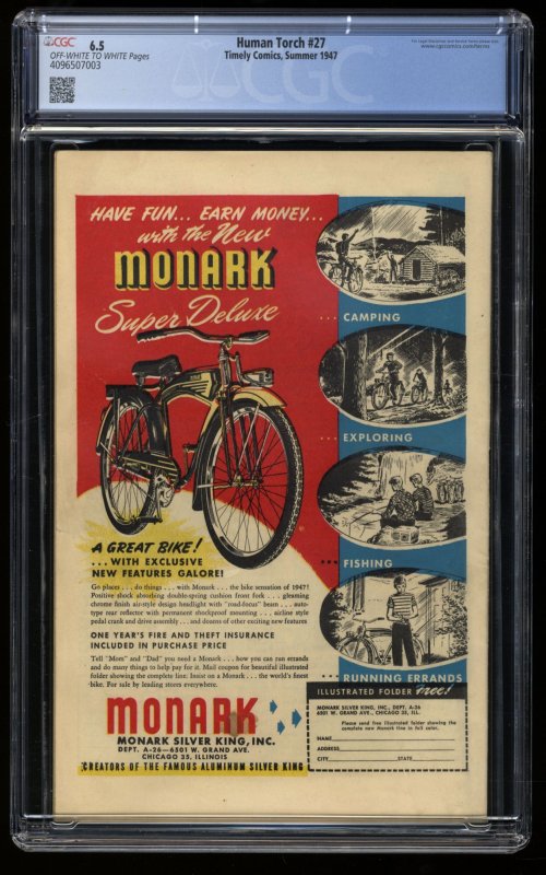 Human Torch #27 CGC FN+ 6.5 Sub-Mariner Story Syd Shores Cover! | Comic ...