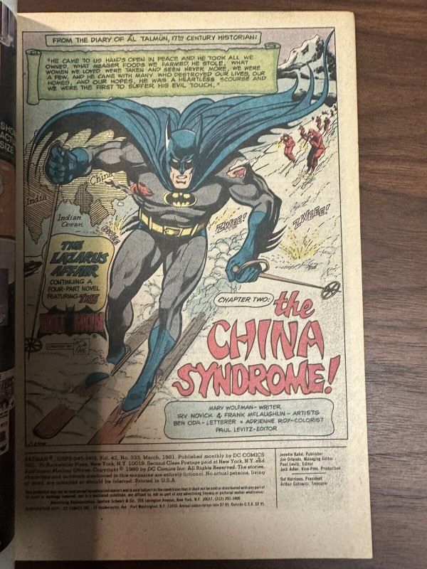 Batman #333 FN/VF Batman and Talia face laser armed assassins!Aparo Cvr ...