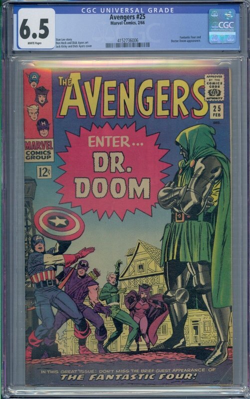 Avengers #25 CGC 6.5 Fantastic Four Doctor Doom Jack Kirby White Pages ...
