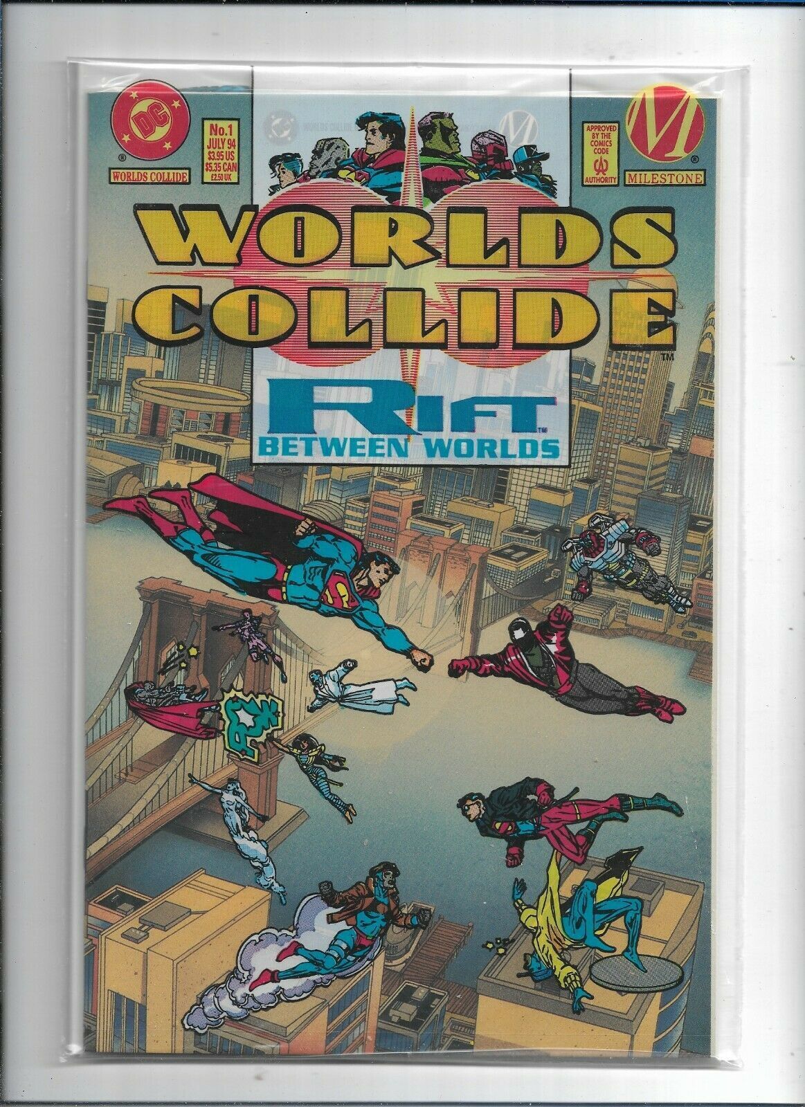 WORLDS COLLIDE #1 (1994) DC/Milestone; POLYBAGGED & SEALED w/ Clings ...