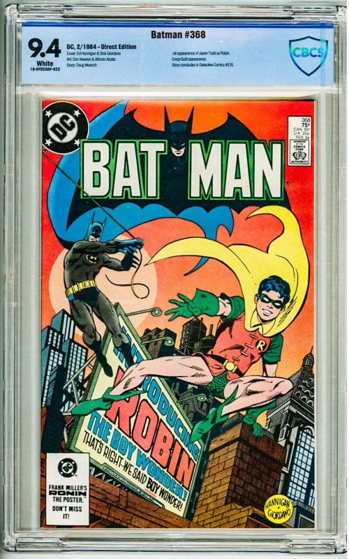 Batman #368 (1984) CBCS 9.4! 1st Appearance of Jason Todd as Robin ...