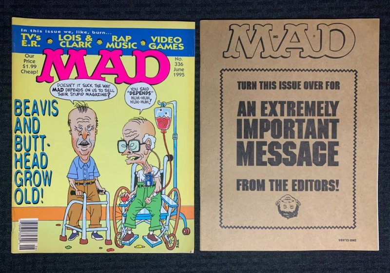 1994/95 MAD Magazine #325 FVF & #336 FN+ Beavis and Butthead LOT of 2 ...