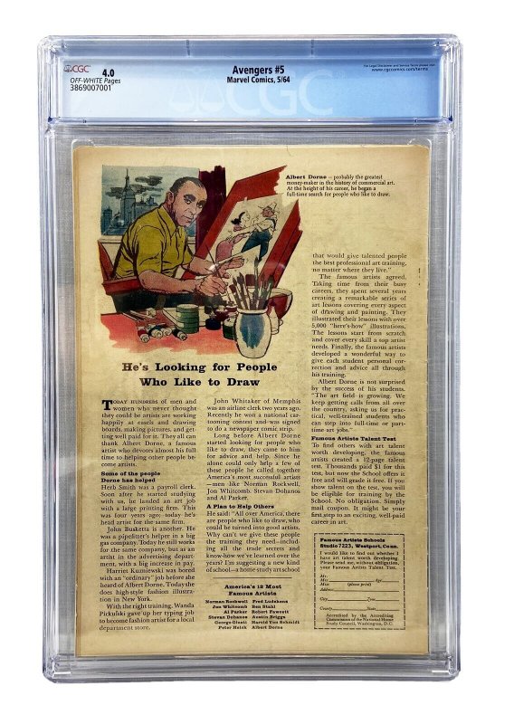 Avengers #5 CGC 4.0 Vintage 1964 Marvel Comics 1st Team Appearance Lava ...