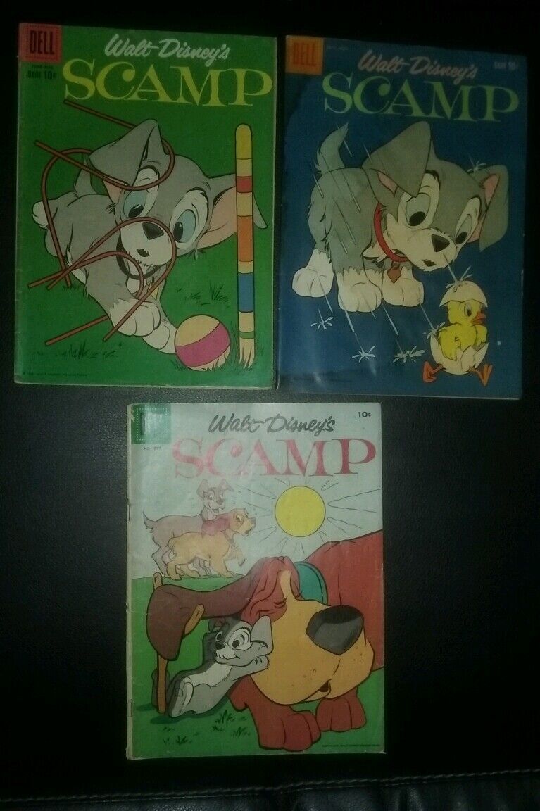 Walt disney's scamp lot 10 15 four color 777 golden age cartoon 3 issue ...