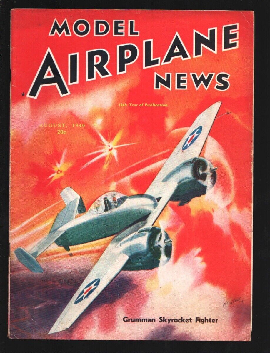 Model Airplane News 8/1940-Grumman Skyrocket Fighter pulp style cover ...