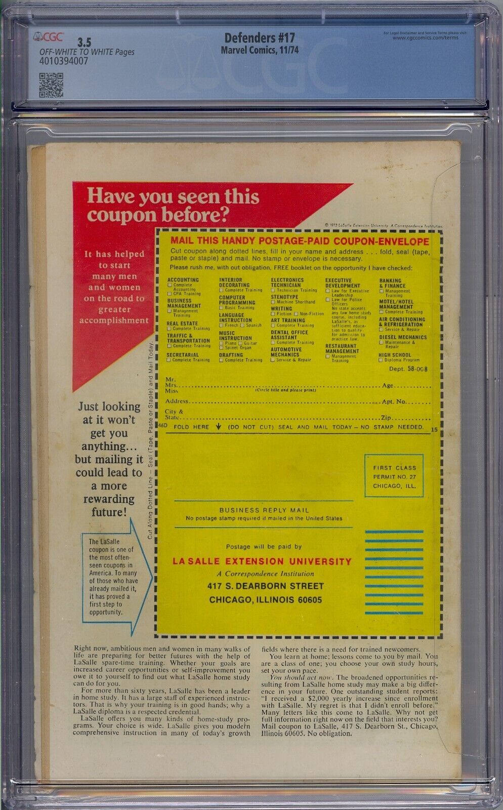 Defenders #17 CGC 3.5 Luke Cage 1st Wrecking Crew Cameo SAL Buscema ...