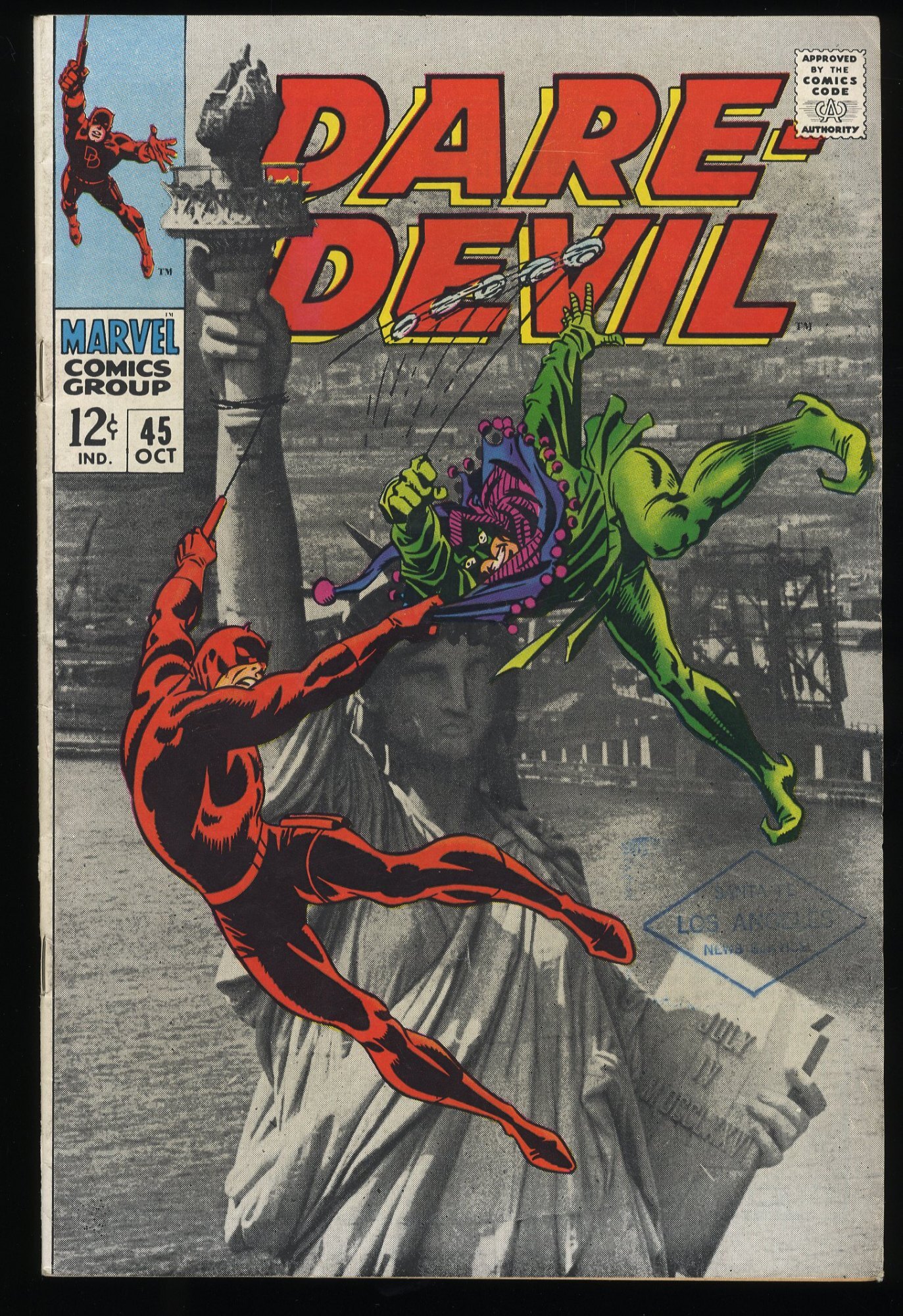 Daredevil #45 VF- 7.5 vs Jester! Statue of Liberty Gene Colan Cover Art ...