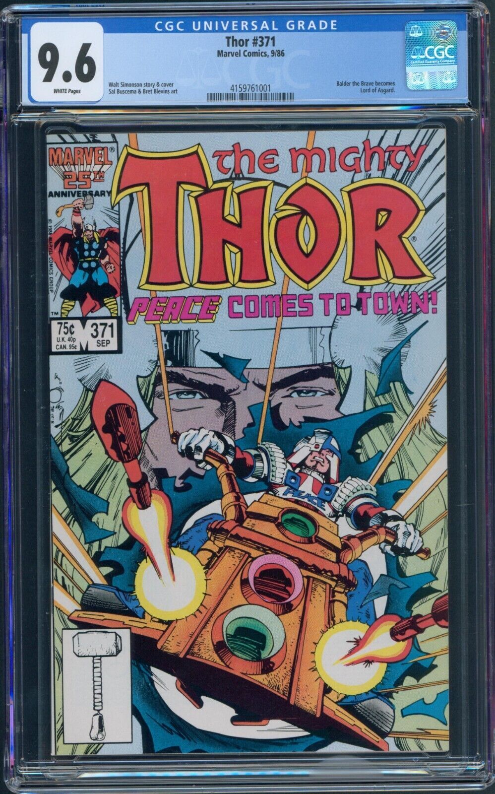 Thor #371 CGC 9.6 1st Justice Peace/Balder Becomes Lord of Asgard ...