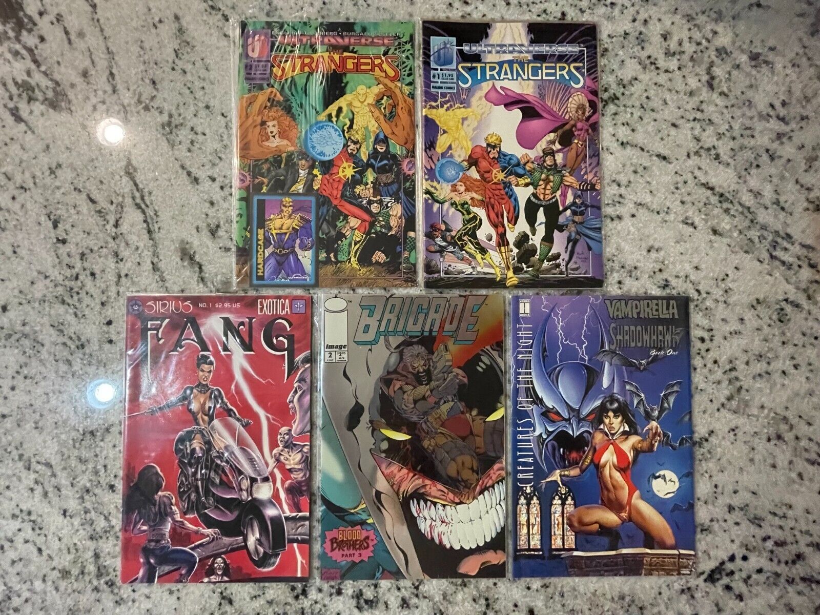 5 Comic Books Vampirella Shadowhawk 1 Brigade 2 Fang 1 Strangers 1 2 NM ...
