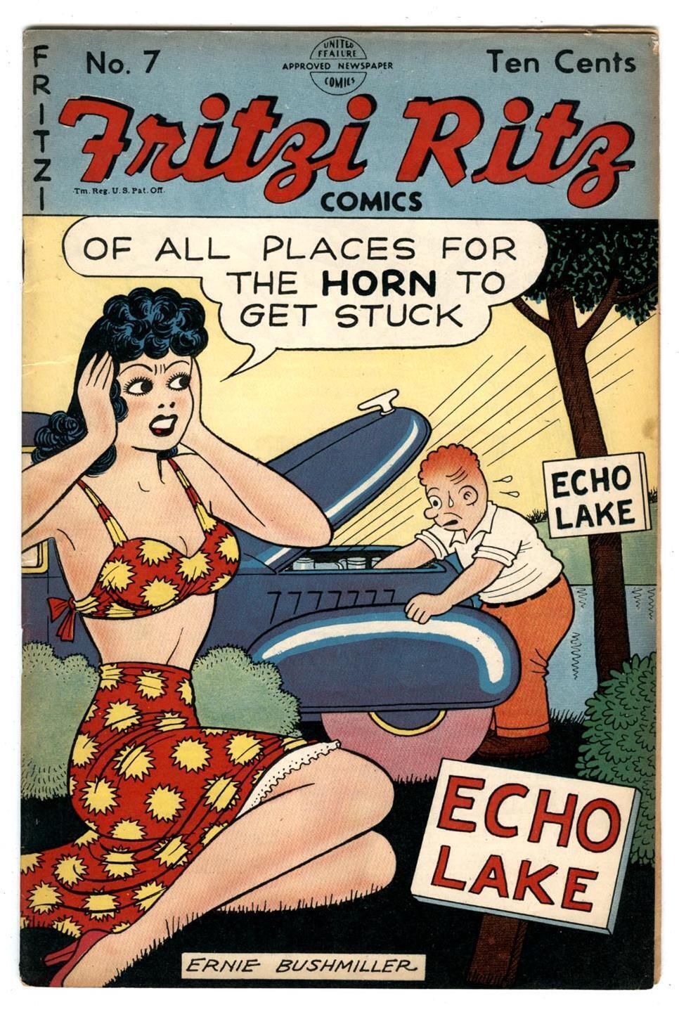 FRITZI RITZ #7-1949- Sexy Good Girl 1940's Bikini-Stuck Car Horn Echo Lake Cover | Comic Books ...