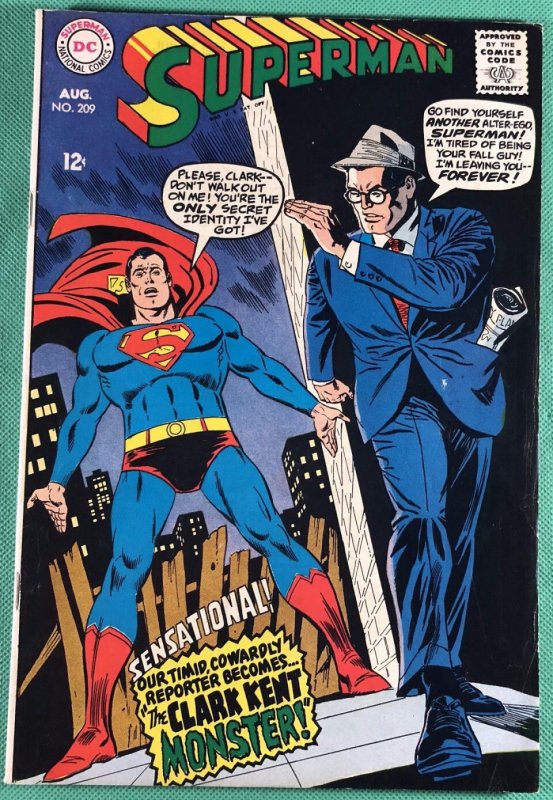 Superman (1939) #209 FN+ (6.5) "The Clark Kent Monster" | Comic Books ...